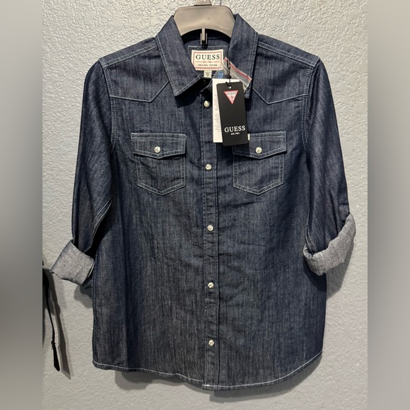 Guess | Shirts & Tops | Guess Dark Blue Denim Shirt | Poshmark